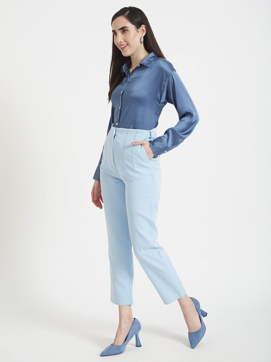 Women's Premium Marble Blue Drop Shoulder Oversized Satin Shirt With ...