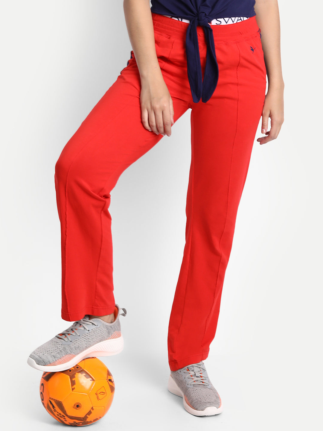 "Women's Straight Colorblocked Track Pant with Smart Fit in Cotton-Ric